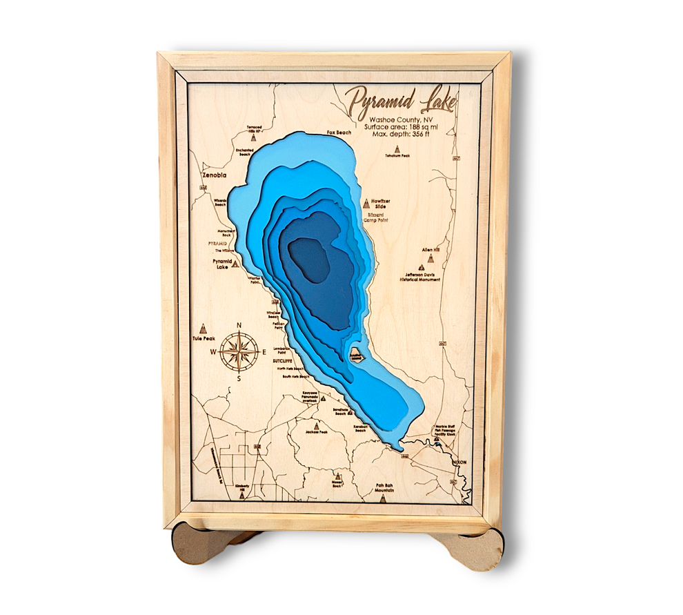 Pyramid Lake Art | Pyramid Lake Bathymetry Map | Various Sizes ...