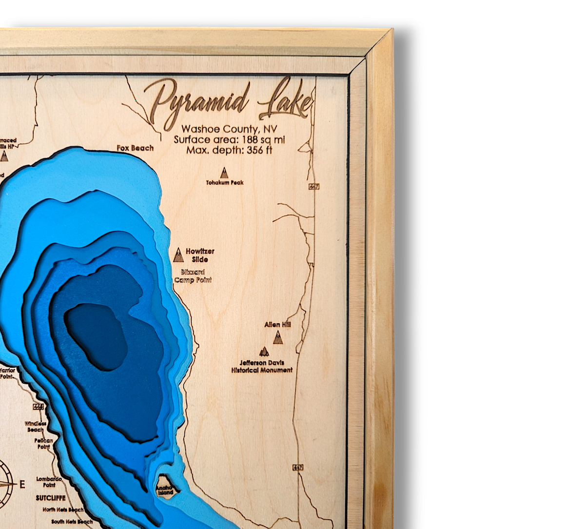Pyramid Lake Art | Pyramid Lake Bathymetry Map | Various Sizes ...